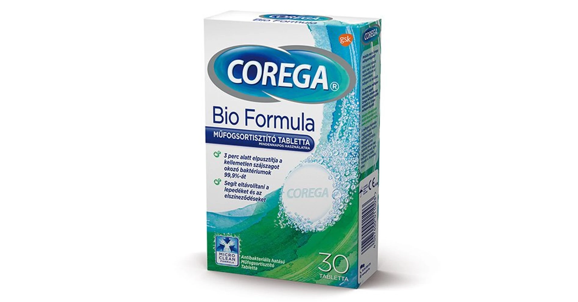 Corega Tabs Bio Formula 30x - műfogsortisztító tabletta