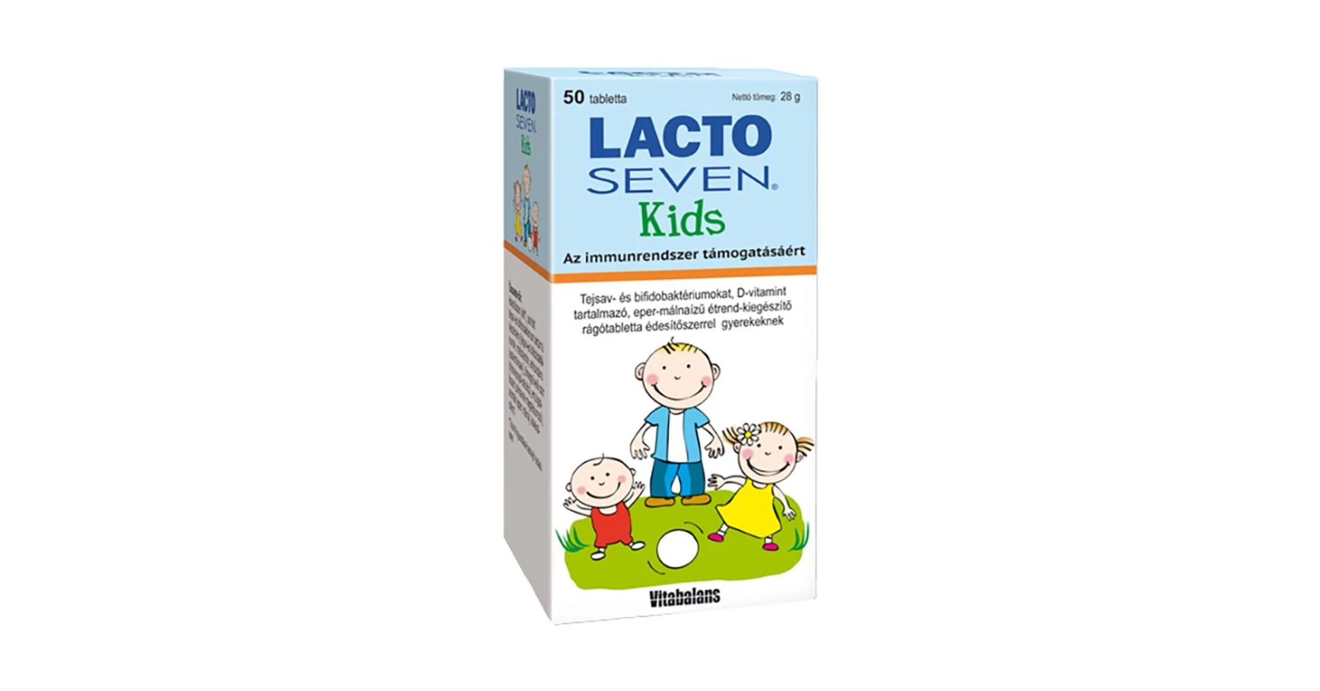 Lacto Seven Kids rágótabletta eper-málna 50X