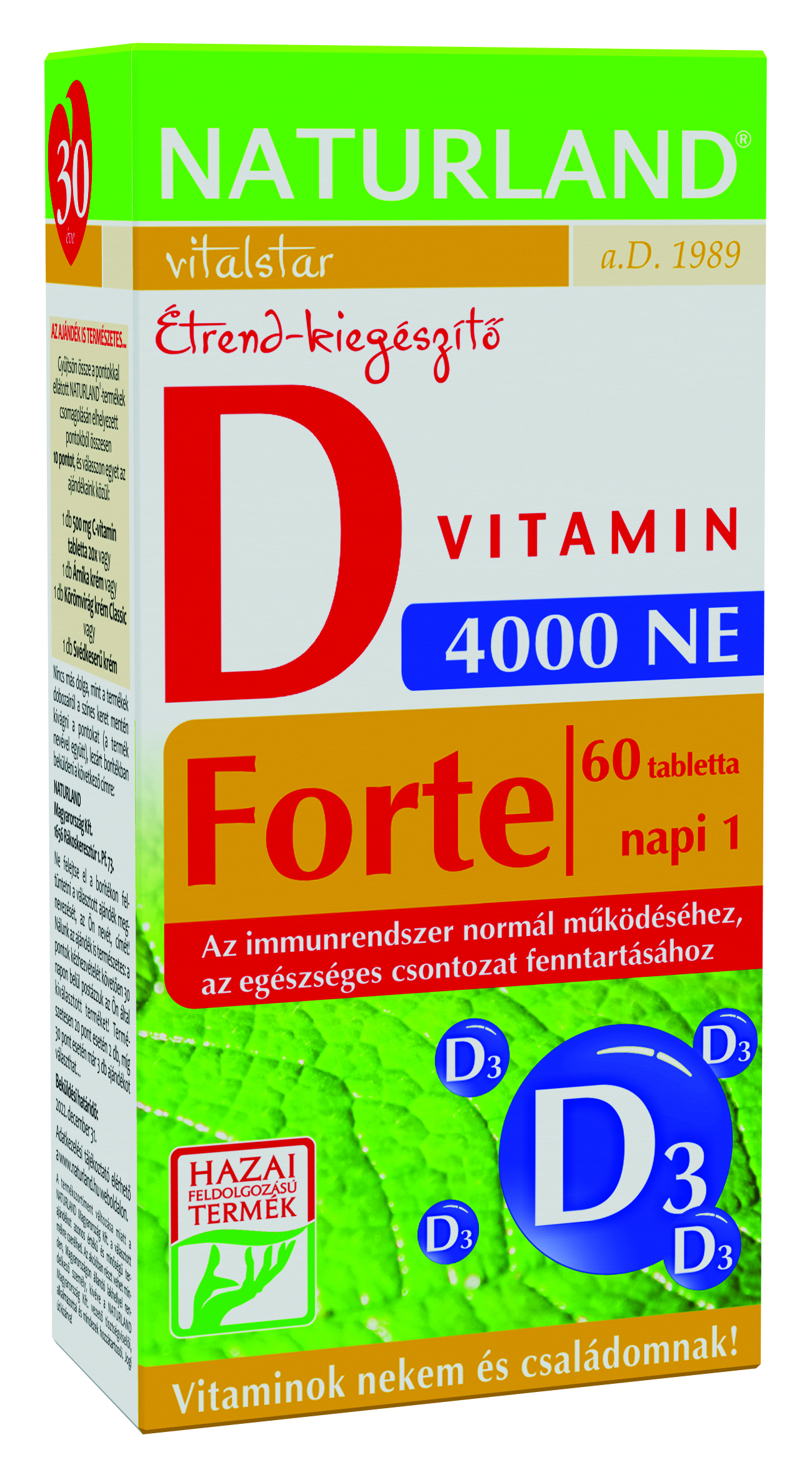 Naturland D-vitamin Forte tabletta 60X - D-vitamin